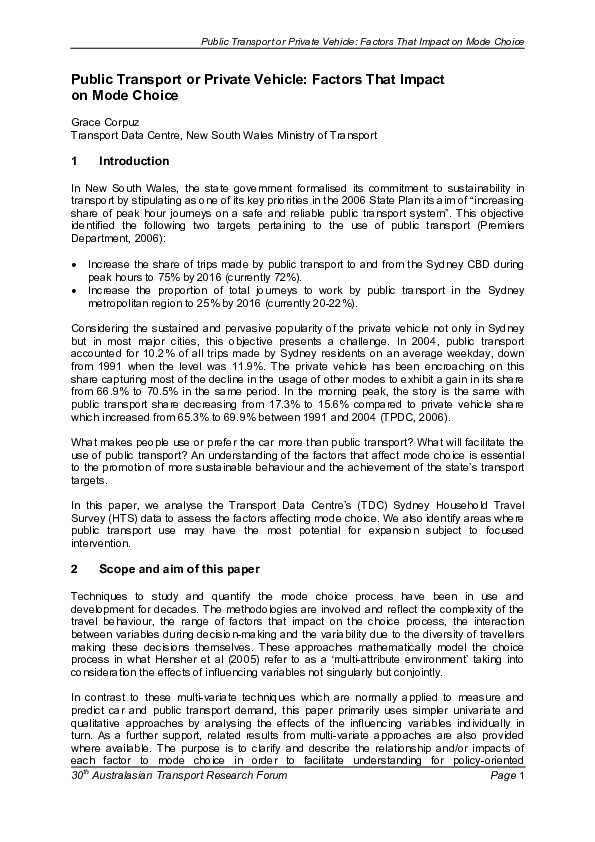 (PDF) Public Transport or Private Vehicle: Factors That Impact on Mode ...