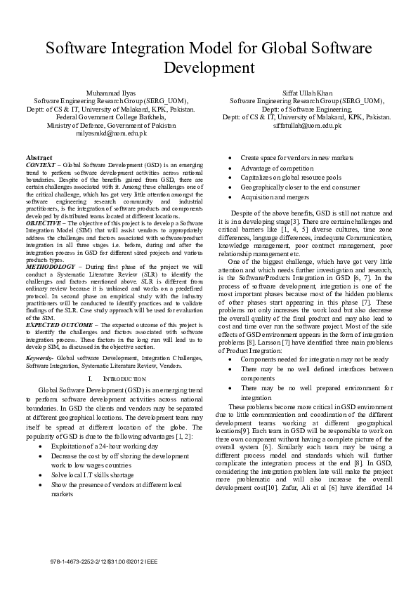 (PDF) Software Integration Model for Global Software Development