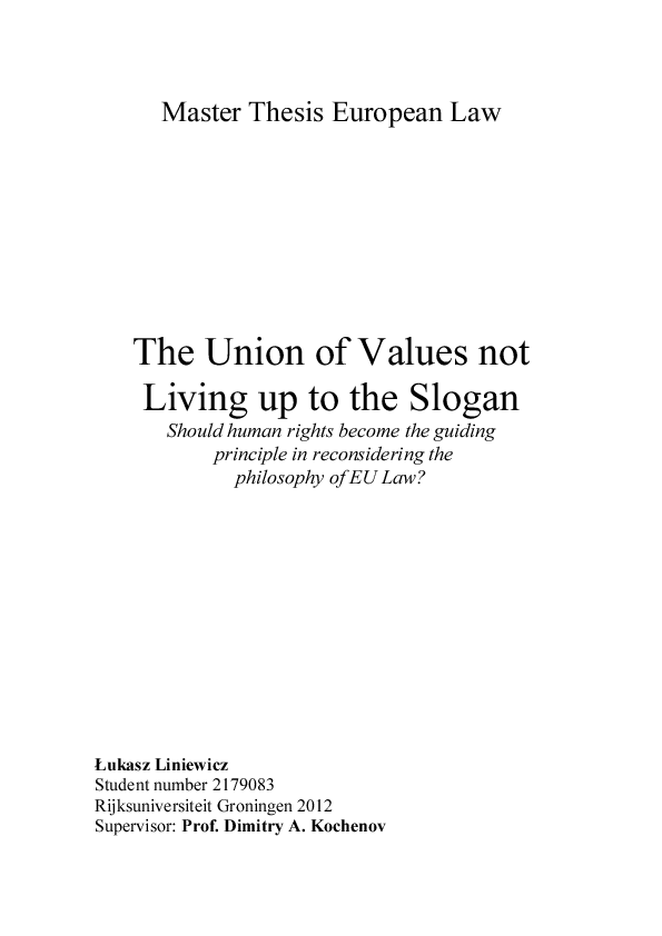 (PDF) The Union of Values not Living up to the Slogan. Should human ...