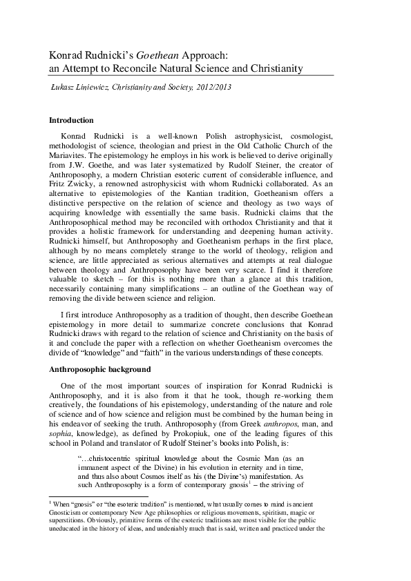 (DOC) Konrad Rudnicki’s Goethean Approach: an Attempt to Reconcile ...