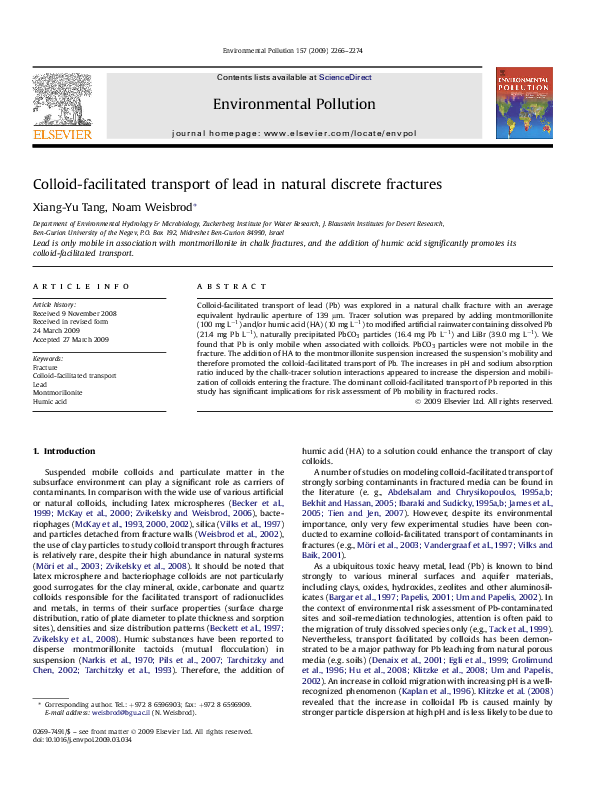 (PDF) Colloid-facilitated transport of lead in natural discrete fractures