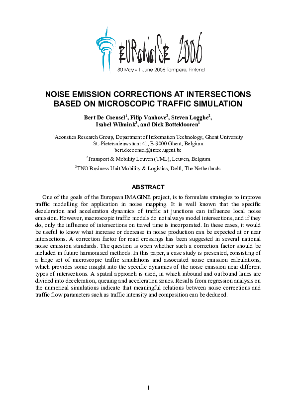 Pdf Noise Emission Corrections At Intersections Based On Microscopic Traffic Simulation
