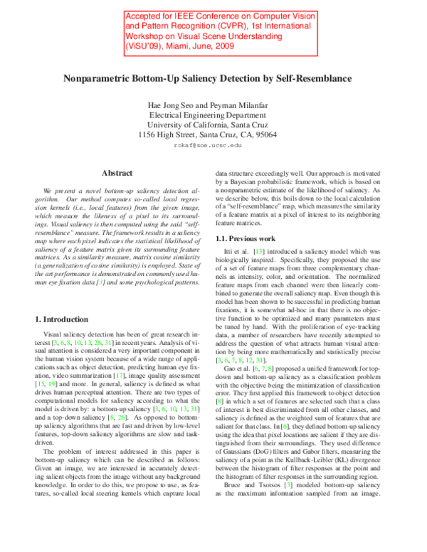 (PDF) Nonparametric bottom-up saliency detection by self-resemblance