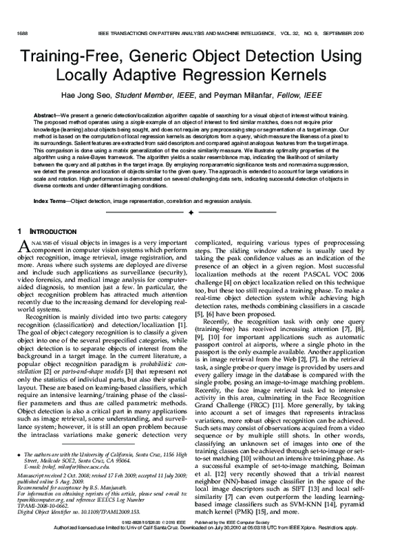 Pdf Training Free Generic Object Detection Using Locally Adaptive