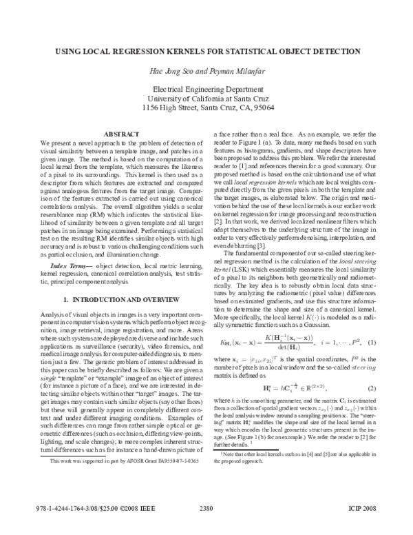 (PDF) Using local regression kernels for statistical object detection