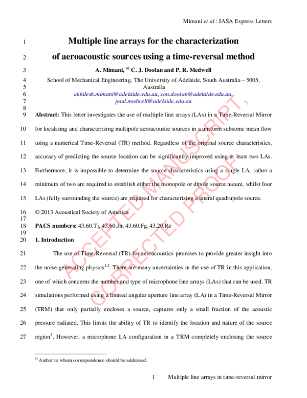 (PDF) Multiple line arrays for the characterization of aeroacoustic sources using a time ...