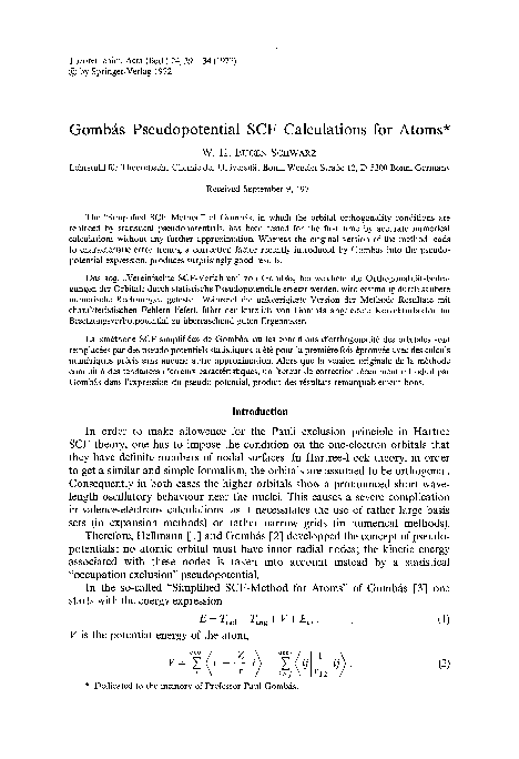 (PDF) Gombás pseudopotential SCF calculations for atoms