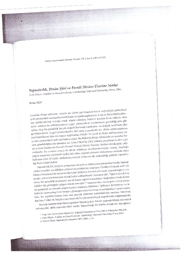 (PDF) Yapısalcılık, Divan Şiiri ve Fuzuli Üzerine Notlar [Structuralism ...