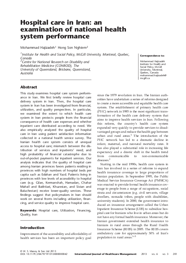(PDF) Hospital care in Iran: an examination of national health system ...