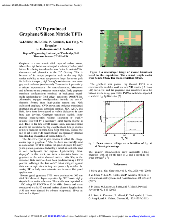 (PDF) (Invited) All-Chemical Vapor Deposited Graphene/Silicon Nitride TFTs