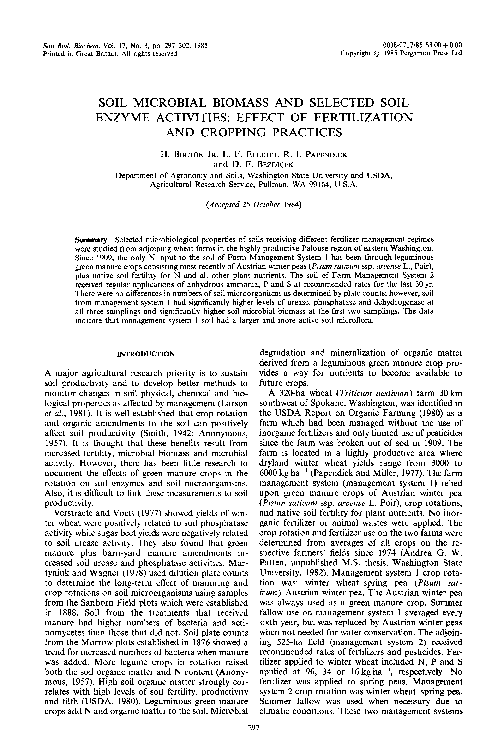 (PDF) SOIL MICROBIAL BIOMASS AND SELECTED SOIL ENZYME ACTIVITIES: EFFECT OF FERTILIZATION AND ...