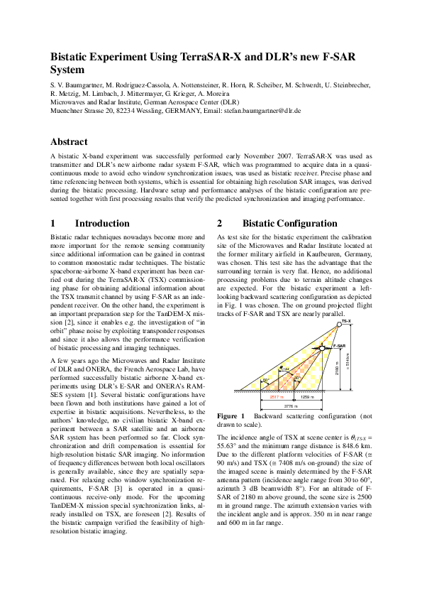 (PDF) Bistatic Experiment Using TerraSAR-X and DLR's new F-SAR System