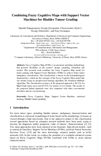 (PDF) “Combining Fuzzy Cognitive Maps with Support Vector Machines for bladder tumor grading”