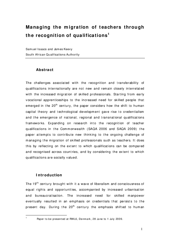 (PDF) Managing the migration of teachers through the recognition of ...