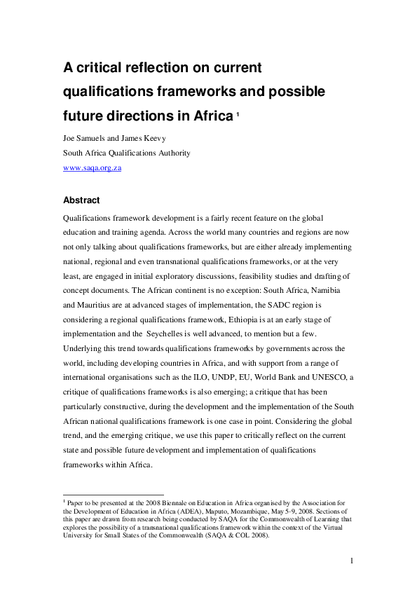 Pdf A Critical Reflection On Current Qualifications Frameworks And Possible Future Directions