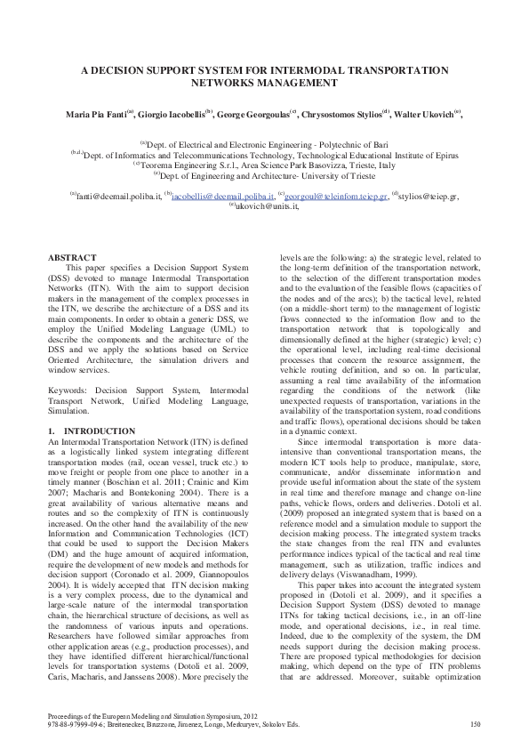(PDF) “A Decision Support System For Intermodal Transportation Networks Management”
