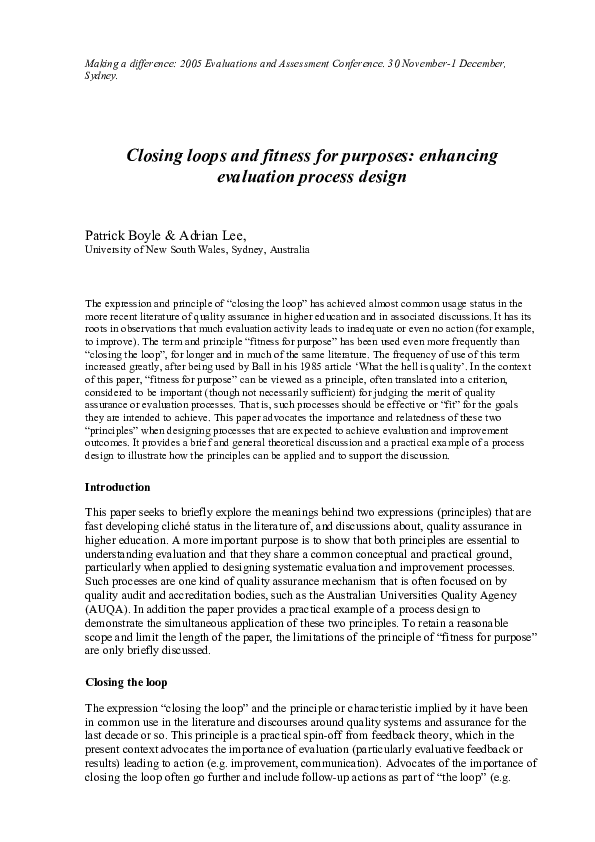 (PDF) Closing Loops - Assessment and Evaluation Conference