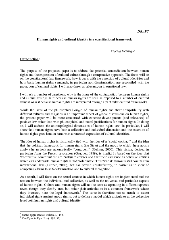 (PDF) Human rights and cultural identity in a constitutional framework