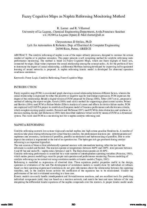(PDF) “Fuzzy Cognitive Maps as Naphta Reforming Monitoring Method”