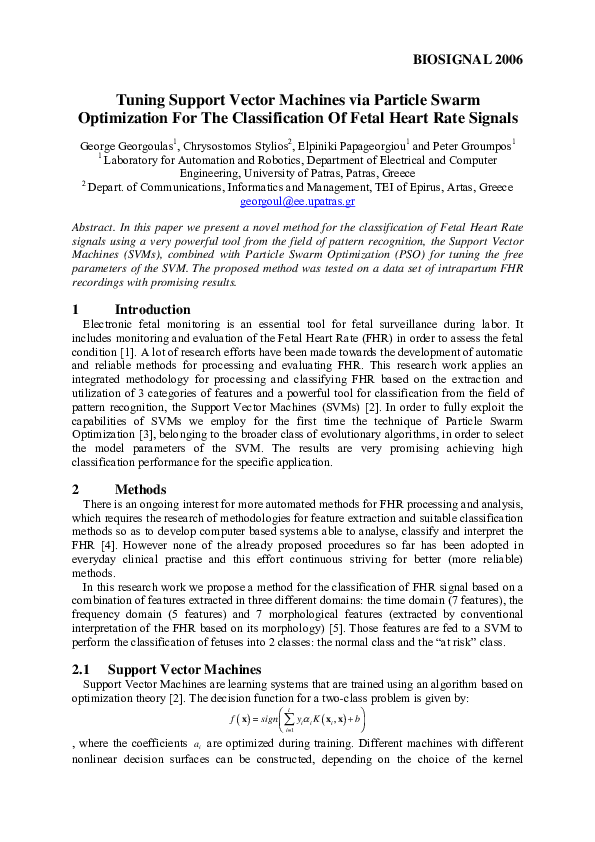 Pdf Tuning Support Vector Machines Via Particle Swarm Optimization