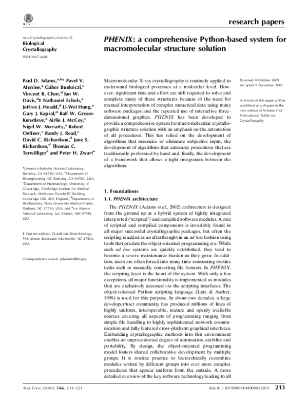 Pdf Phenix A Comprehensive Python Based System For Macromolecular