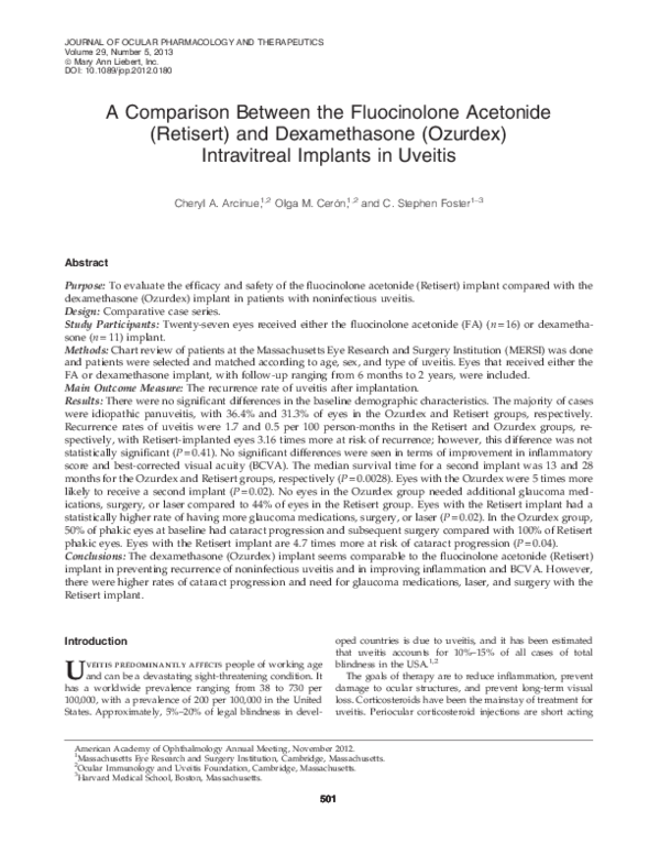 (PDF) A Comparison Between the Fluocinolone Acetonide (Retisert) and ...