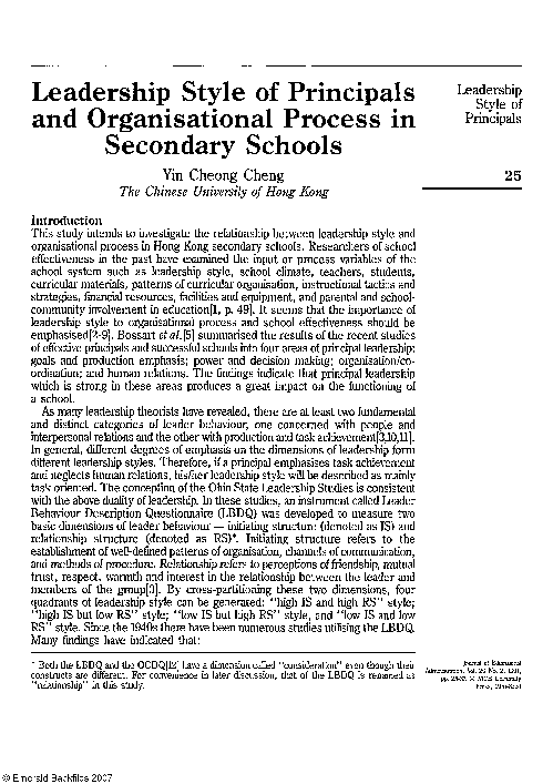 (PDF) Leadership Style of PrincipalsLeadership Style of Principals and ...