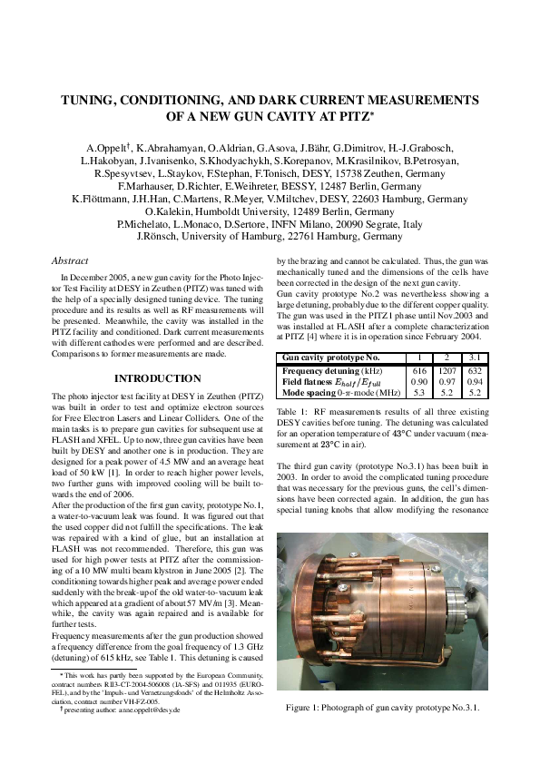 (PDF) TUNING, CONDITIONING, AND DARK CURRENT MEASUREMENTS OF A NEW GUN ...