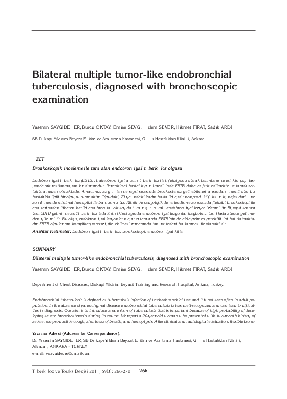(PDF) Endobronchial tuberculosis diagnosed with fiberoptic bronchoscopy