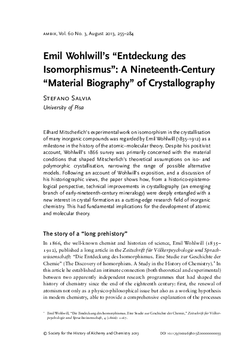 (PDF) Emil Wohlwill’s ‘Entdeckung des Isomorphismus’: A Nineteenth ...