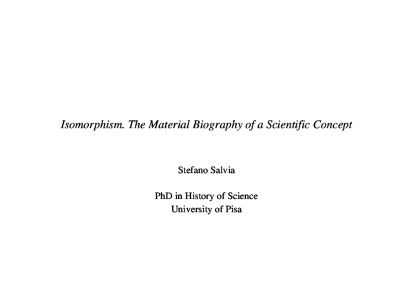 (PDF) Isomorphism. The Material Biography of a Scientific Concept