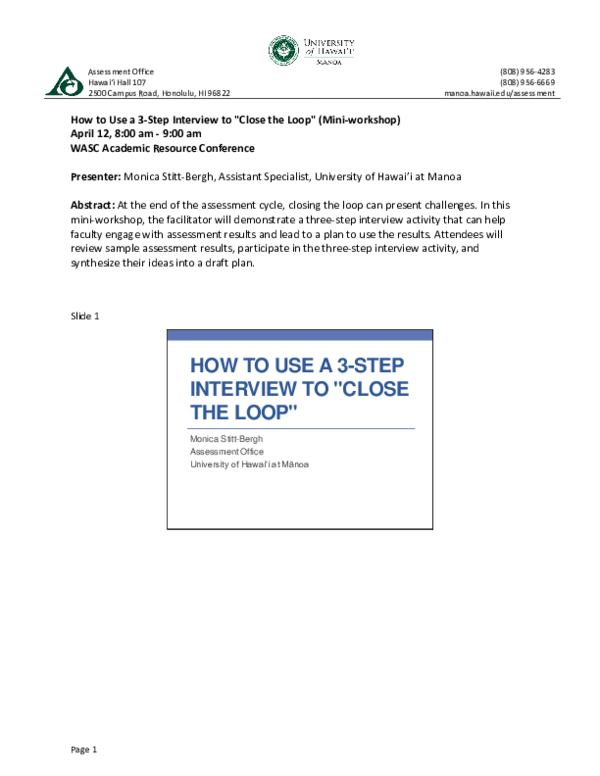 (PDF) How to use a 3-step Interview to "Close the Loop" (mini-workshop)