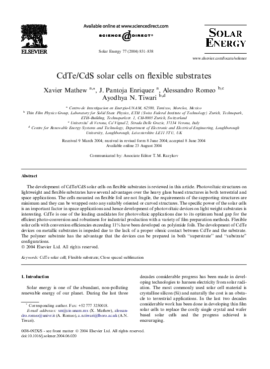 (PDF) CdTe/CdS solar cells on flexible substrates
