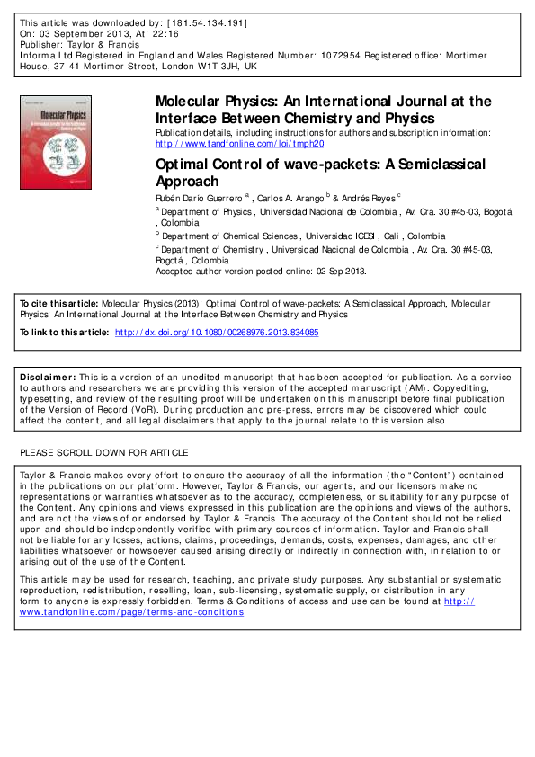 (PDF) Optimal Control of wave-packets: A Semiclassical Approach