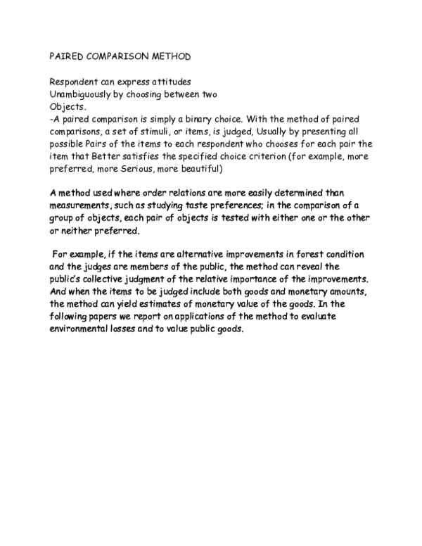 (DOC) PAIRED COMPARISON METHOD