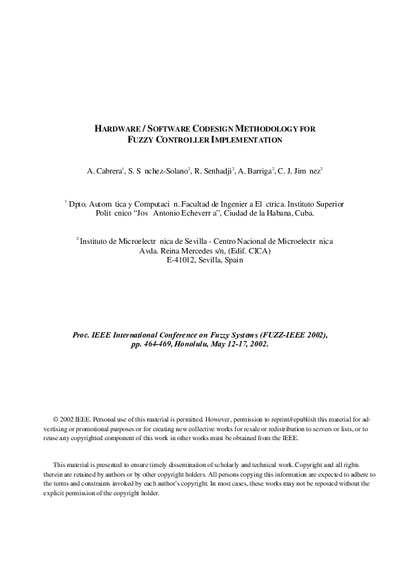 Pdf Hardwaresoftware Codesign Methodology For Fuzzy Controller Implementation