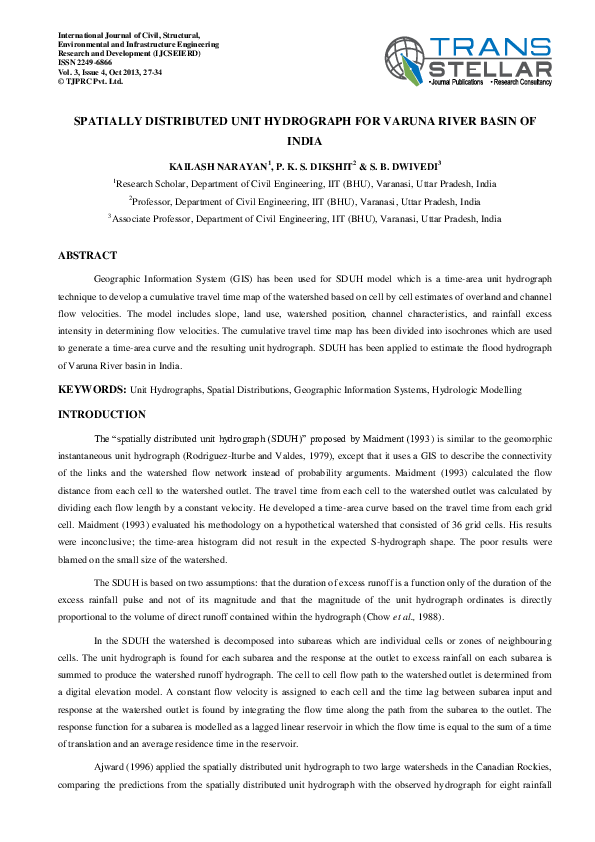 (PDF) Spatially Distributed Unit Hydrograph for Varuna River Basin of India