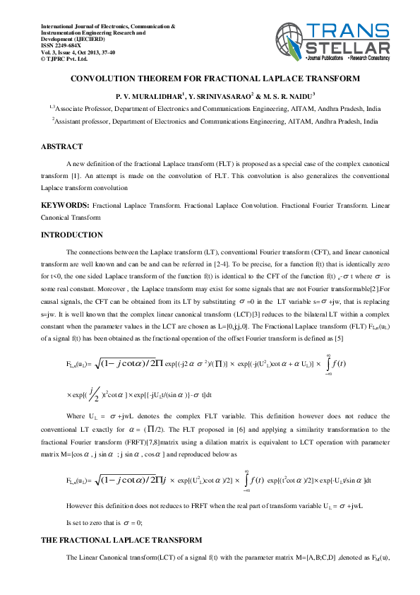 Pdf Convolution Theorem For Fractional Laplace Transform