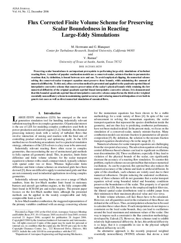 Pdf Flux Corrected Finite Volume Scheme For Preserving Scalar Boundedness In Reacting Large