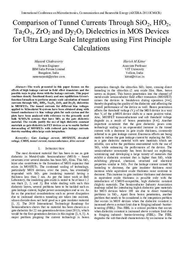 (PDF) Comparison of Tunnel Currents Through SiO2, HfO2, Ta2O5, ZrO2 and ...