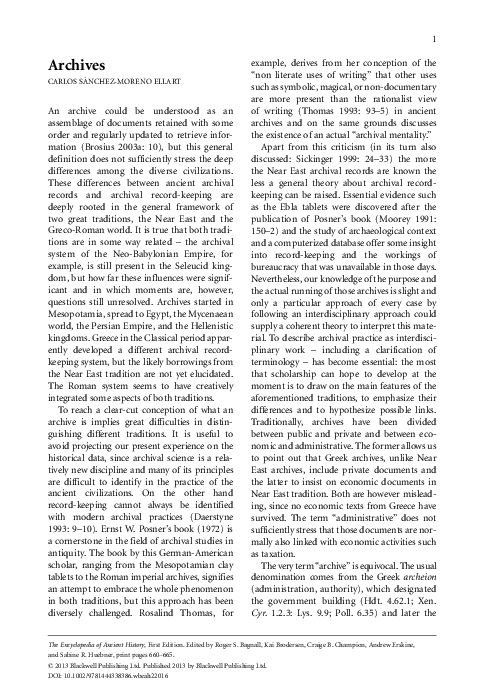 (PDF) Archives (Encyclopedia of Ancient History)