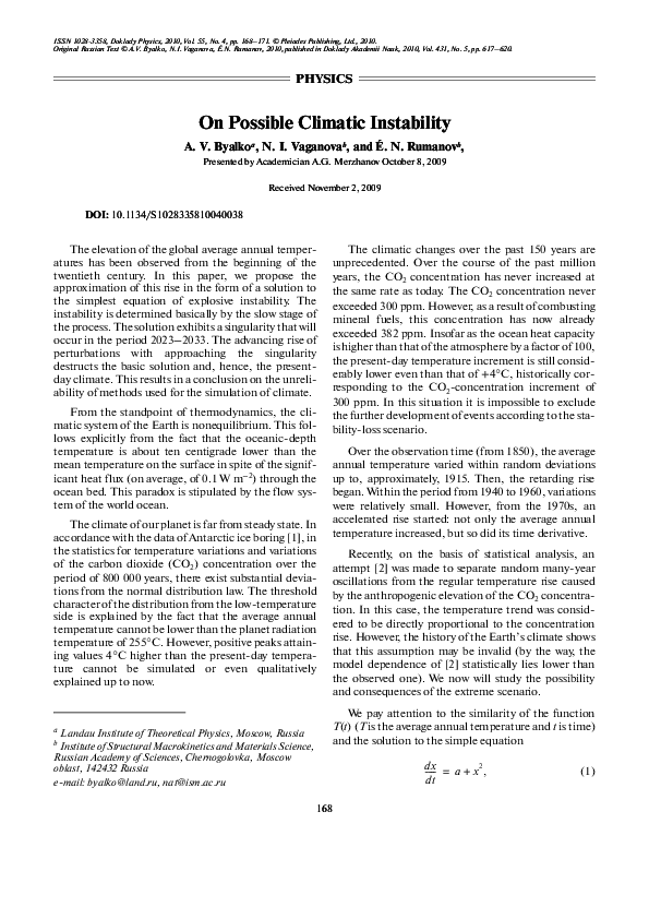 (PDF) On Possible Climatic Instability