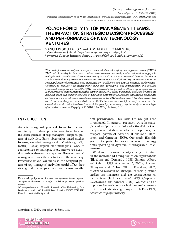 (PDF) Polychronicity in top management teams: The impact on strategic ...