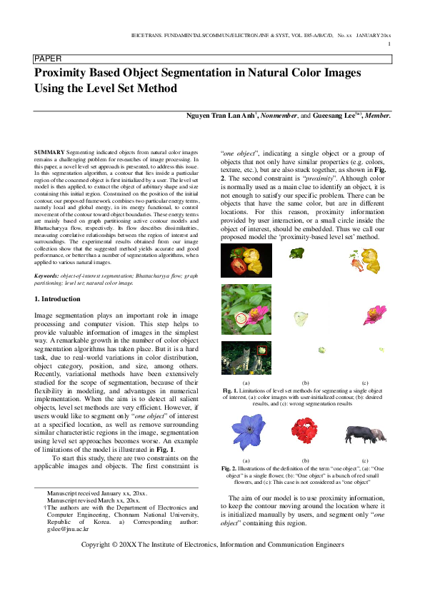 Pdf Proximity Based Object Segmentation In Natural Color Images Using Level Set Method