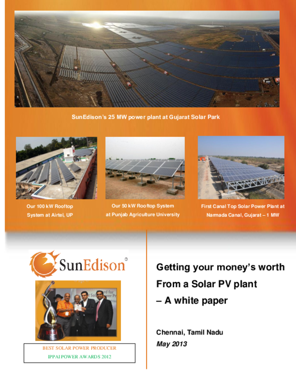 (PDF) Getting your money’s worth from a Solar PV plant: based on ...