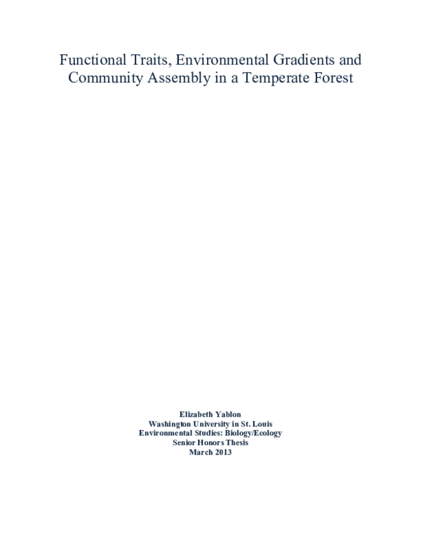 (PDF) Functional Traits, Environmental Gradients and Community Assembly in a Temperate Forest