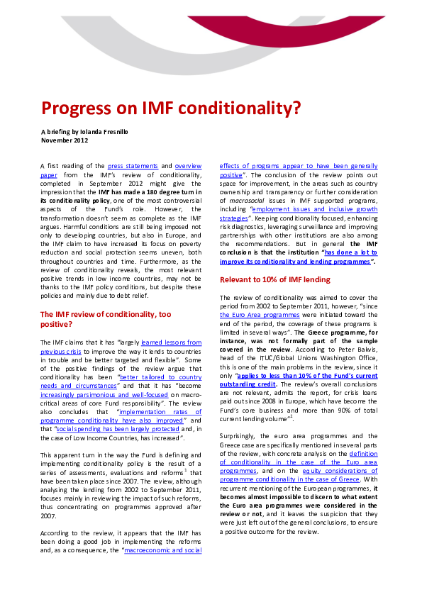 (PDF) Progress on IMF conditionality?