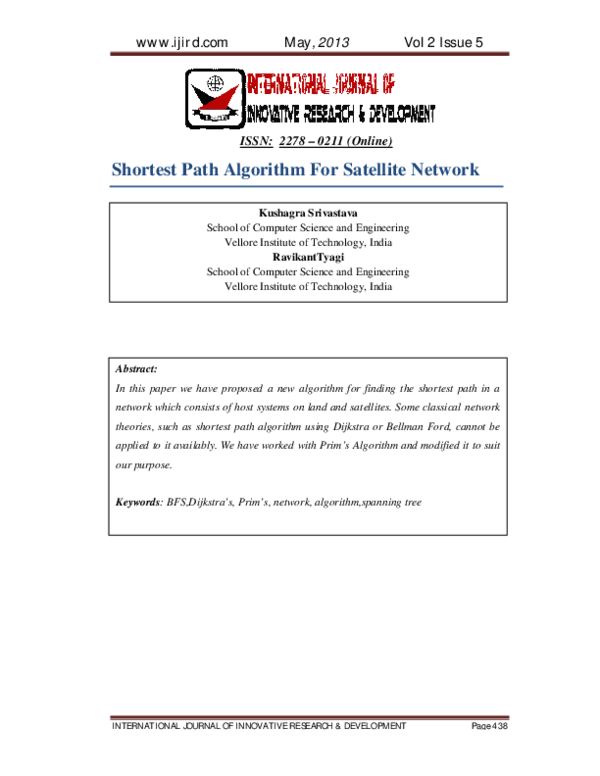 (PDF) Shortest Path Algorithm For Satellite Network