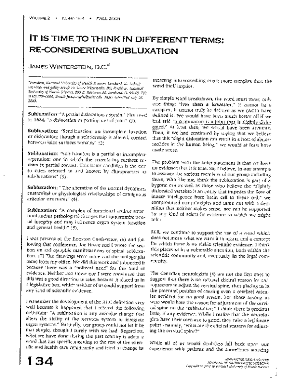 (PDF) It is time to think in different terms: re-considering subluxation