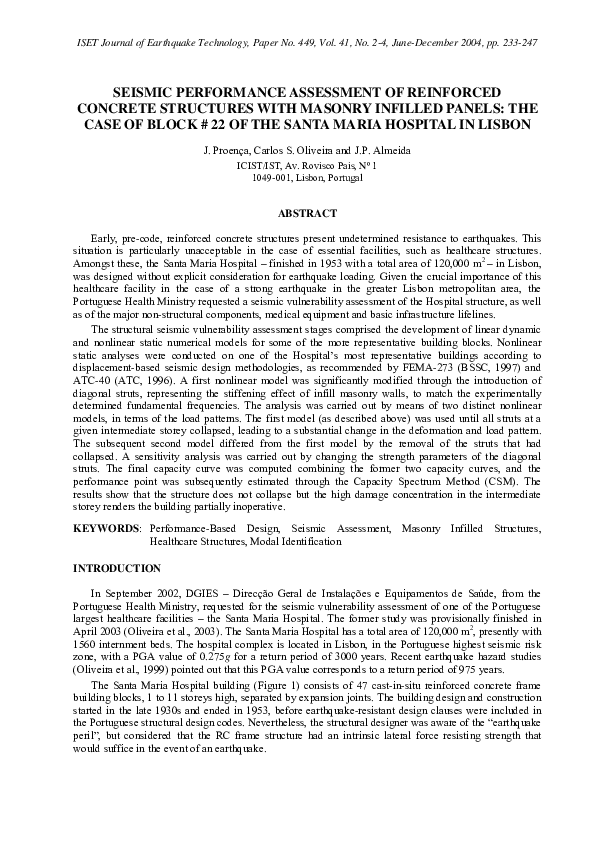 (PDF) SEISMIC PERFORMANCE ASSESSMENT OF REINFORCED CONCRETE STRUCTURES ...